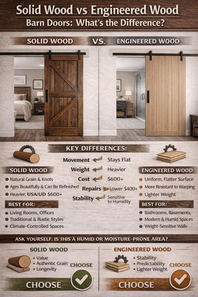 Solid Wood vs Engineered Barn Doors: What’s the Difference?